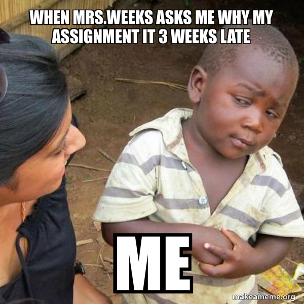 When Mrs.weeks asks me why my assignment it 3 weeks late Me - Skeptical ...