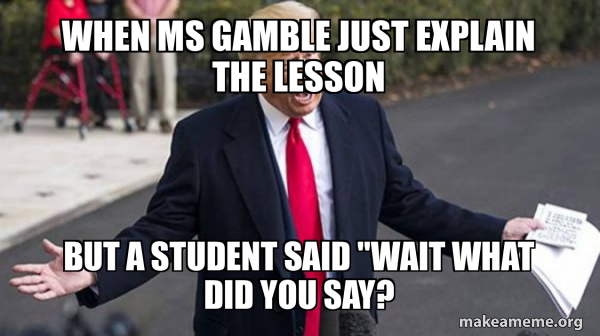 When Ms Gamble just explain the lesson but a student said "wait what ...