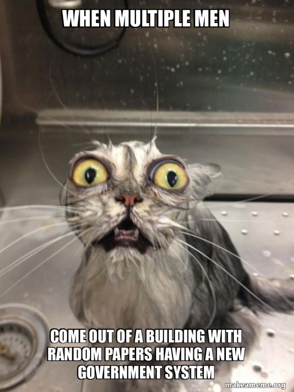 When multiple men Come out of a building with random papers having a ...
