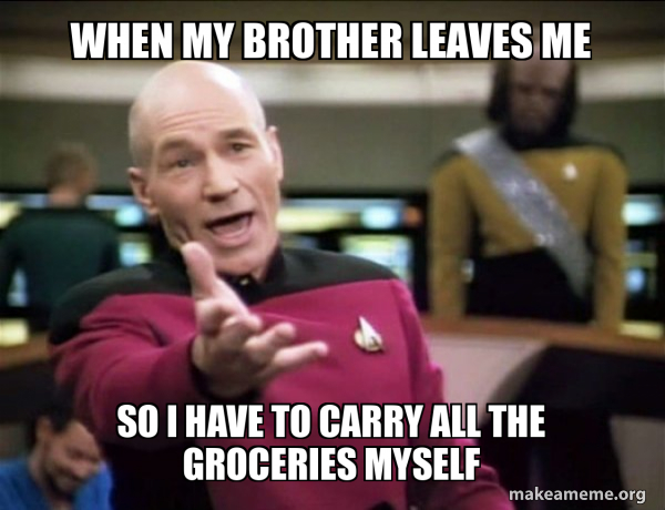 when my brother leaves me so i have to carry all the groceries myself ...