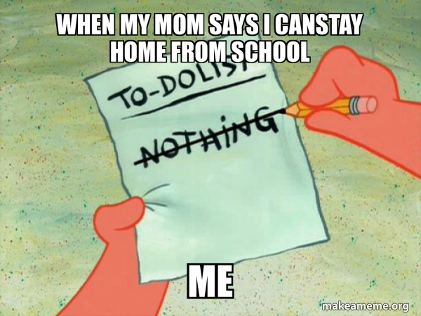 When my mom says I canstay home from school Me - TO-DO List Meme Generator