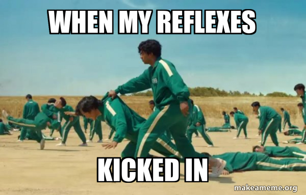 When my reflexes Kicked in - Squid Game Ali Holding Seong Meme Generator