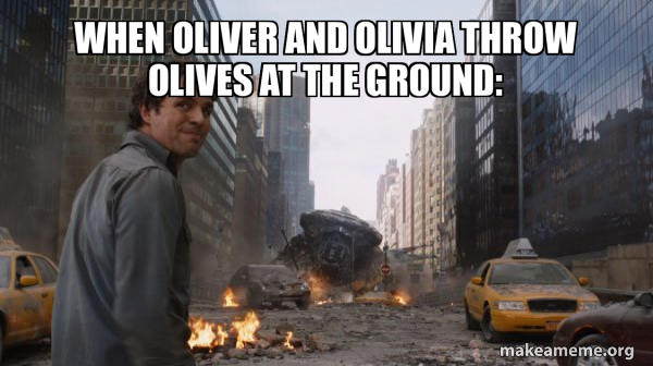 When Oliver and Olivia throw Olives at the ground: - That's My Secret ...