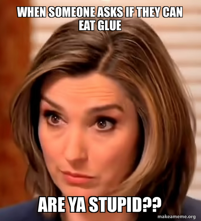 When someone asks if they can eat glue Are ya stupid?? Meme Generator