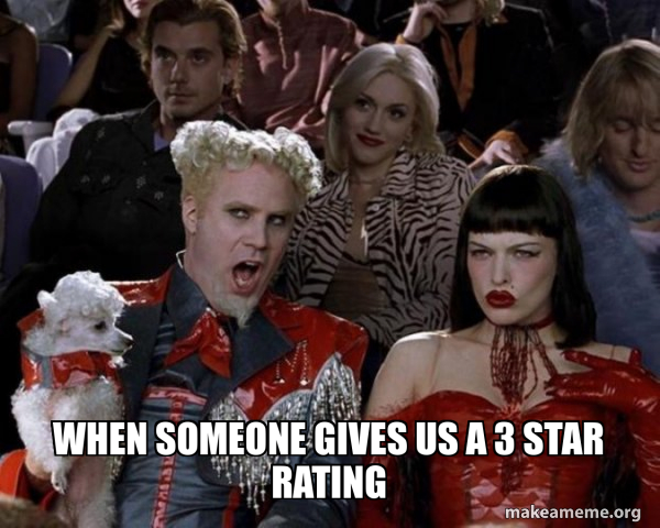 WHEN SOMEONE GIVES US A 3 STAR RATING - So Hot Right Now Meme Generator