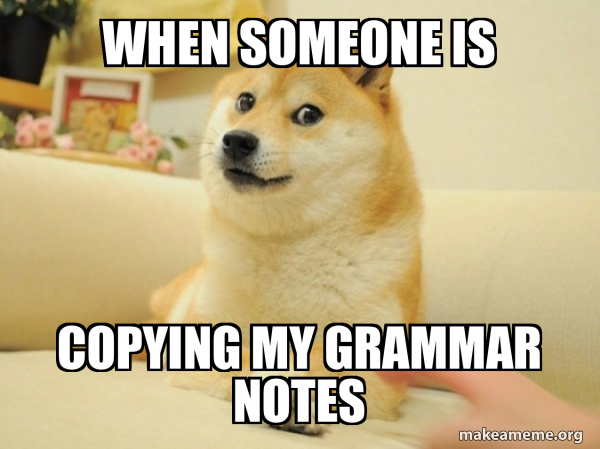 When someone is Copying my grammar notes - Doge Meme Generator