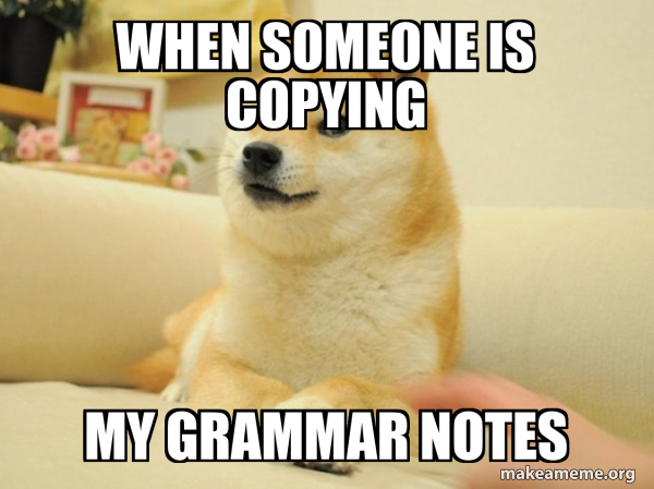 When someone is copying My grammar notes - Doge Meme Generator