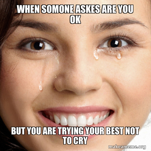 When somone askes are you ok but you are trying your best not to cry ...