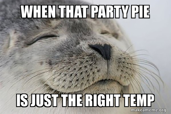 when that party pie is just the right temp - Satisfied Seal Meme Generator