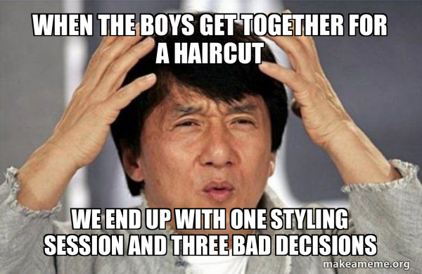 When the boys get together for a haircut We end up with one styling ...
