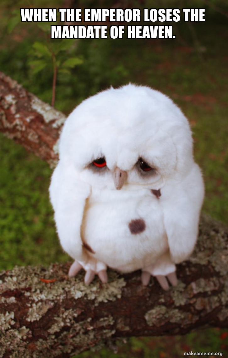 When the emperor loses the Mandate of Heaven. - Sad Owl Meme Generator