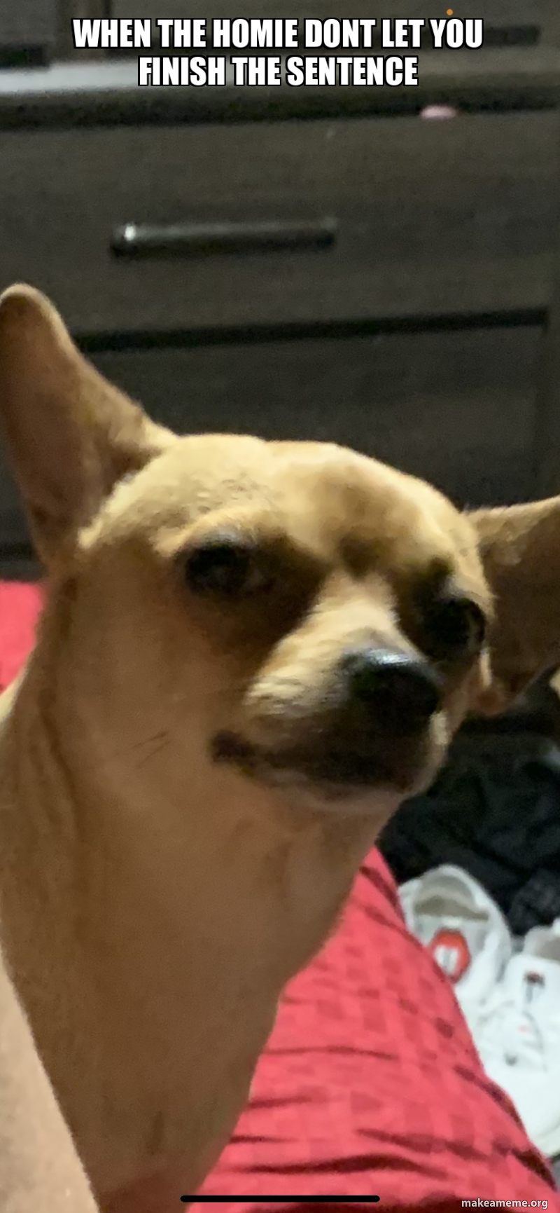 when the homie dont let you finish the sentence Meme Generator