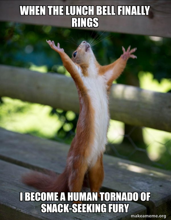 When the lunch bell finally rings I become a human tornado of snack ...