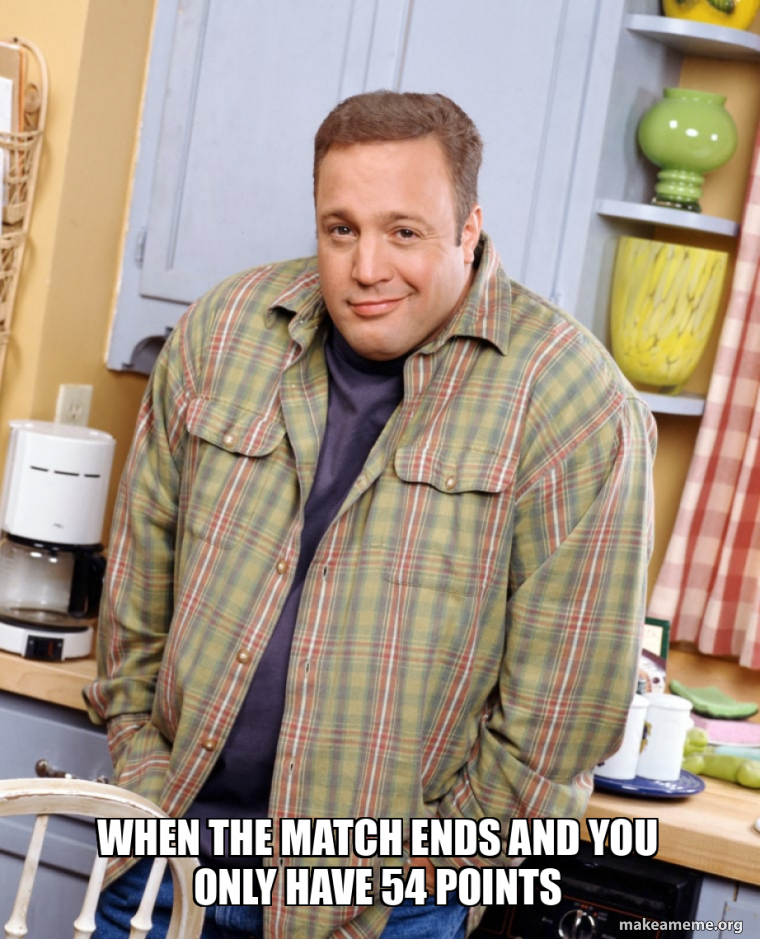 When the match ends and you only have 54 points Meme Generator