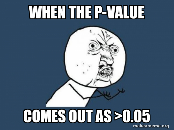 when the p-value comes out as >0.05 - Y U No Meme Generator