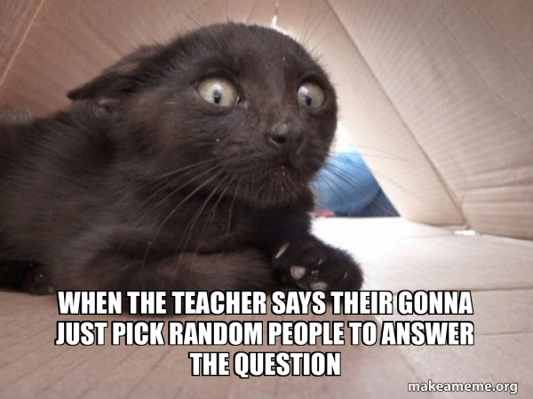 when the teacher says their gonna just pick random people to answer the ...