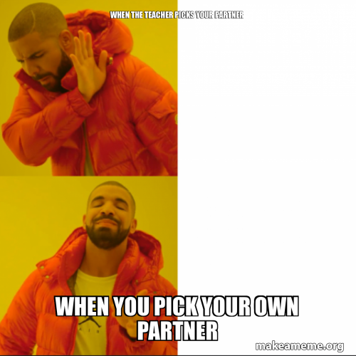 When the teacher picks your partner When you pick your own partner Meme ...