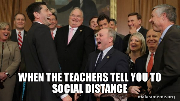 when the teachers tell you to social distance - And then we told them ...