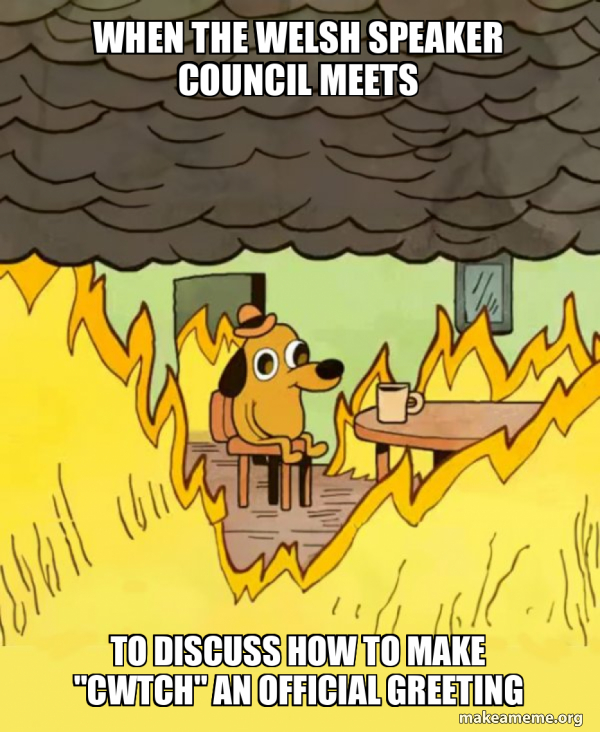 When the Welsh speaker council meets To discuss how to make "cwtch" an ...
