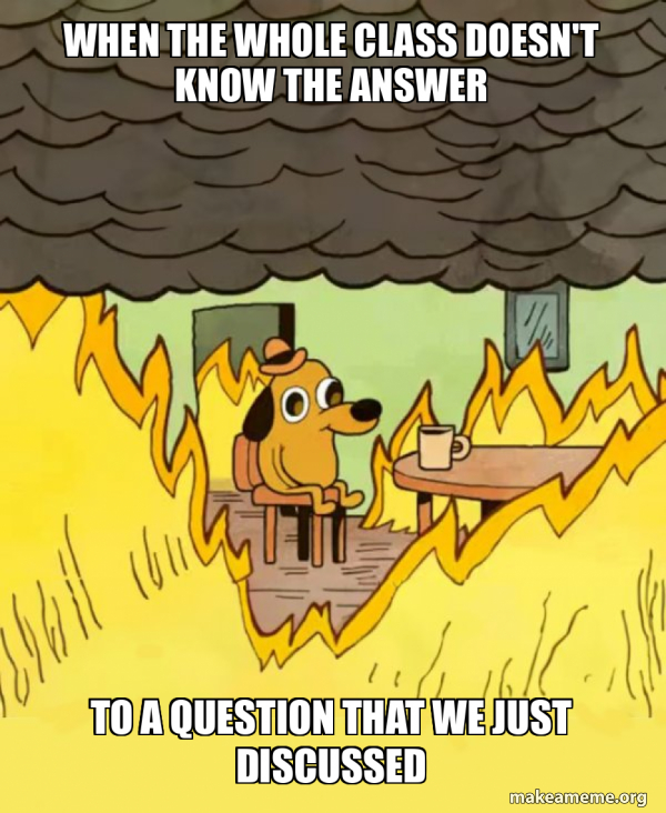 when the whole class doesn't know the answer to a question that we just ...