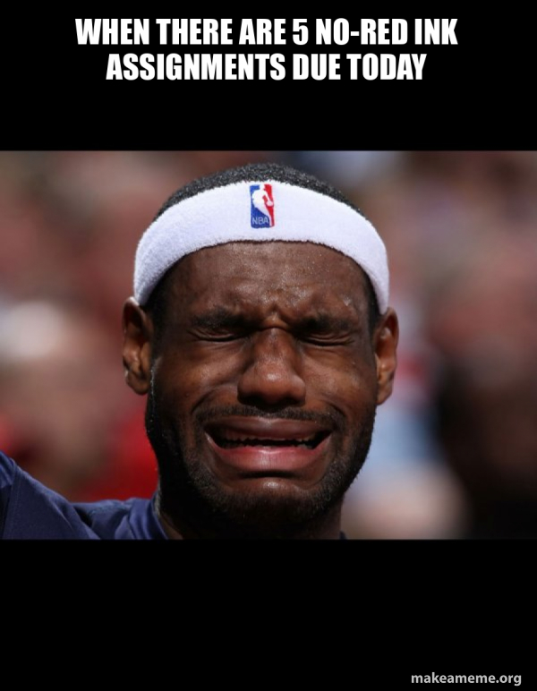 When there are 5 No-Red Ink assignments due today - Lebron Crying Meme ...