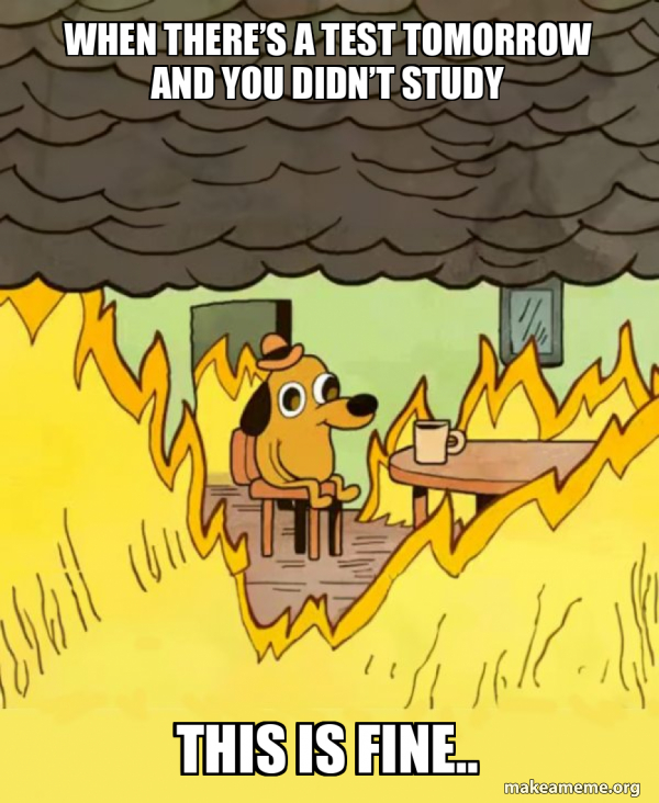 When there’s a test tomorrow and you didn’t study This is fine.. - This ...