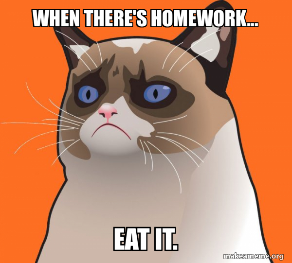 When there's homework... Eat it. - Cartoon Grumpy Cat Meme Generator