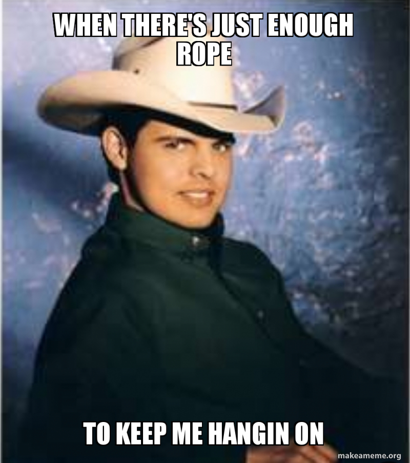 When there's just enough rope To keep me hangin on Meme Generator