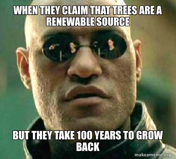 When they claim that trees are a renewable source but they take 100 ...