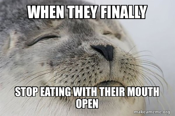 when they finally stop eating with their mouth open - Satisfied Seal ...