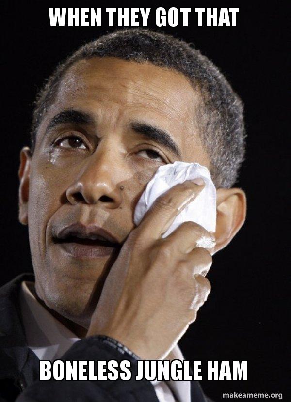 When they got that Boneless jungle ham - Crying Obama Meme Generator