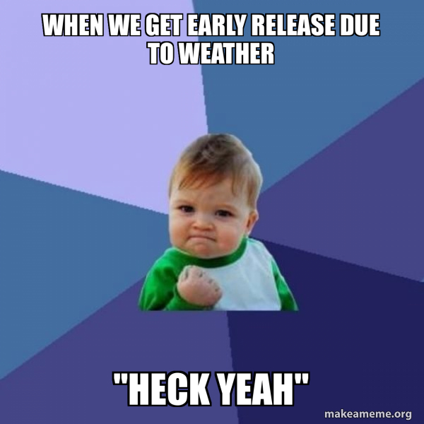 When we get early release due to weather "heck yeah" - Success Kid Meme ...