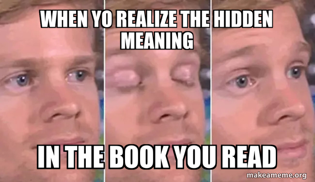 When yo realize the hidden meaning in the book you read Meme Generator