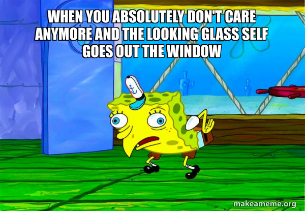 When you absolutely don't care anymore and the looking glass self goes ...
