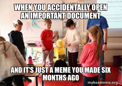 When you accidentally open an important document And it's just a meme ...