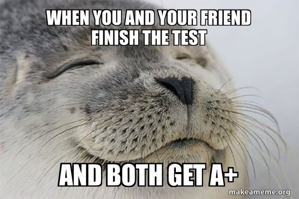 When you and your friend finish the test and both get A+ - Satisfied ...