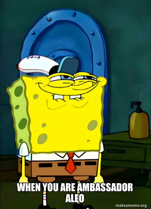 WHEN YOU ARE AMBASSADOR ALEO - SpongeBob Grin Meme Generator