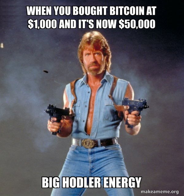 When you bought Bitcoin at $1,000 and it's now $50,000 Big Hodler ...