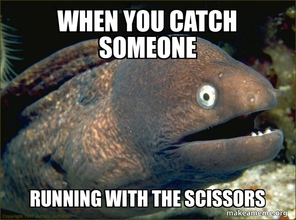 when you catch someone running with the scissors - Bad Joke Eel Meme ...