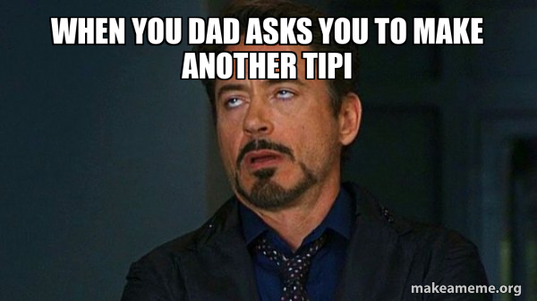when you dad asks you to make another tipi - Tony Stark Eye Roll Meme ...