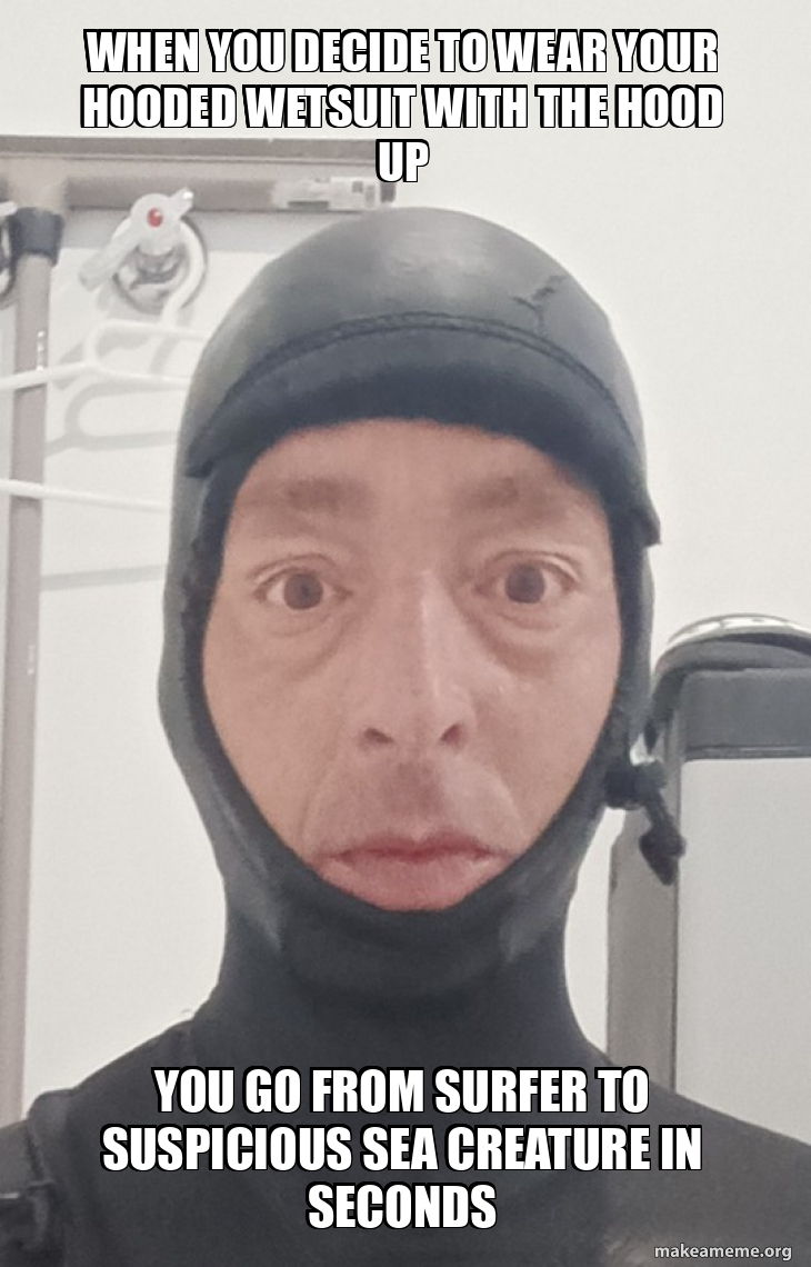 When you decide to wear your hooded wetsuit with the hood up You go ...