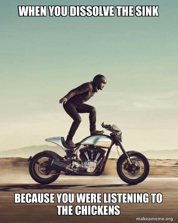 when you dissolve the sink because you were listening to the chickens ...