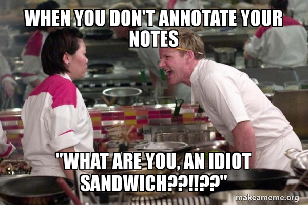 When you don't annotate your notes "What are you, an idiot sandwich ...