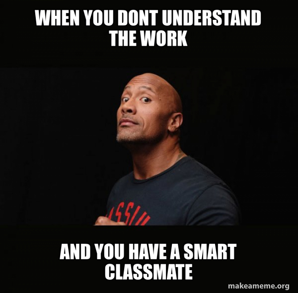 when you dont understand the work and you have a smart classmate ...