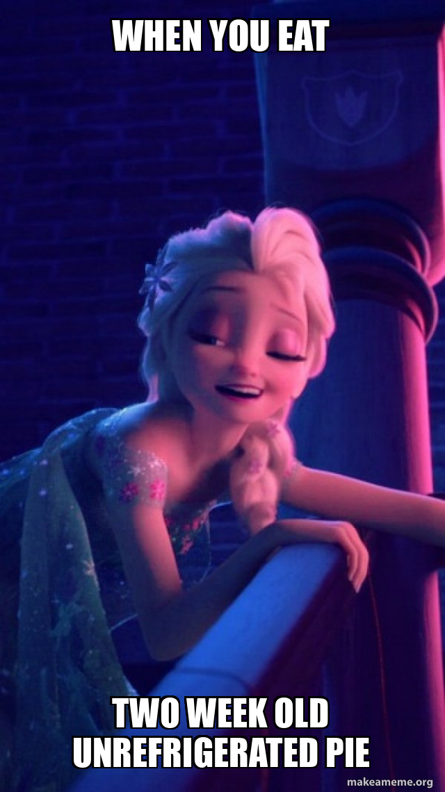 WHEN YOU EAT TWO WEEK OLD UNREFRIGERATED PIE - Drunk Elsa Meme Generator