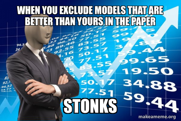 When you exclude models that are better than yours in the paper STONKS ...