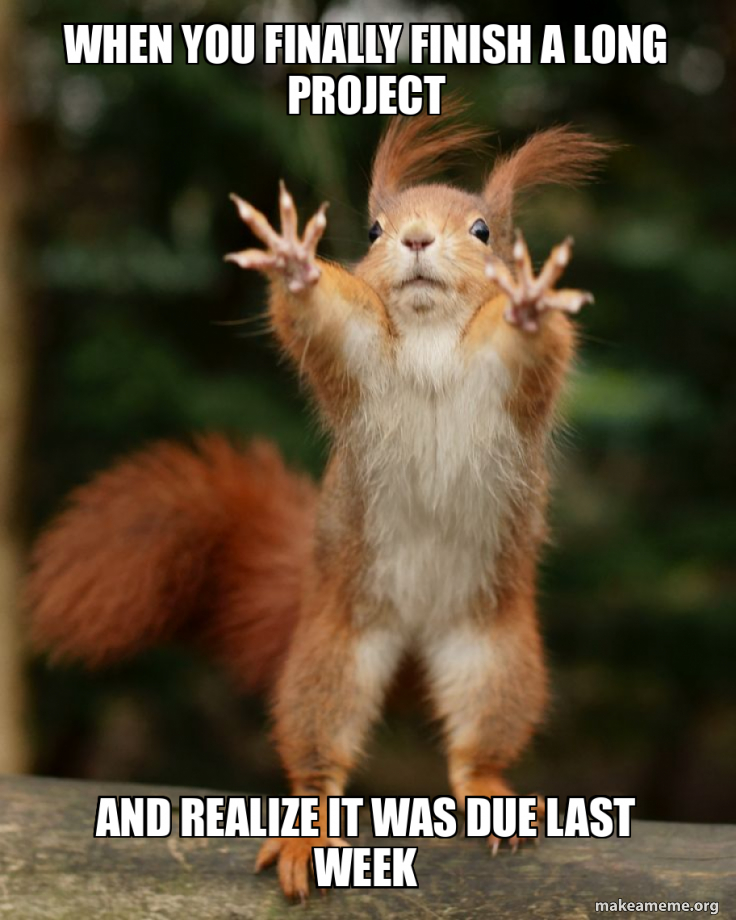 When you finally finish a long project And realize it was due last week ...