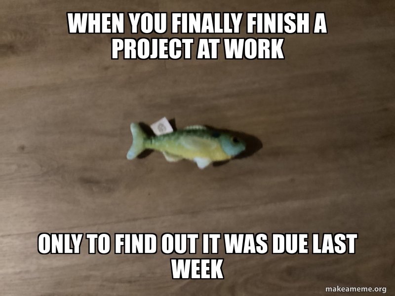 When you finally finish a project at work Only to find out it was due ...