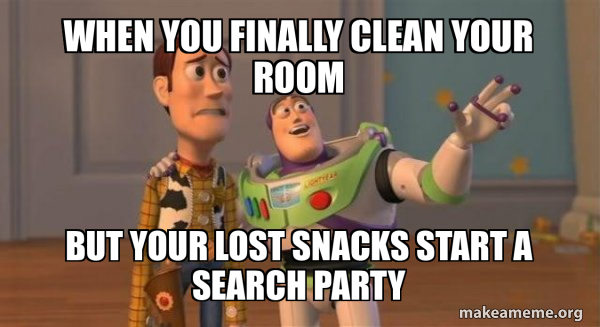 When you finally clean your room But your lost snacks start a search ...