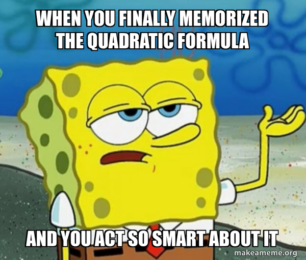 When you finally memorized the quadratic formula and you act so smart ...